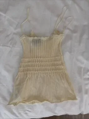 Zara | Tops | Zara Cream Ribbed Smocked Spaghettistrap Camisole With ...